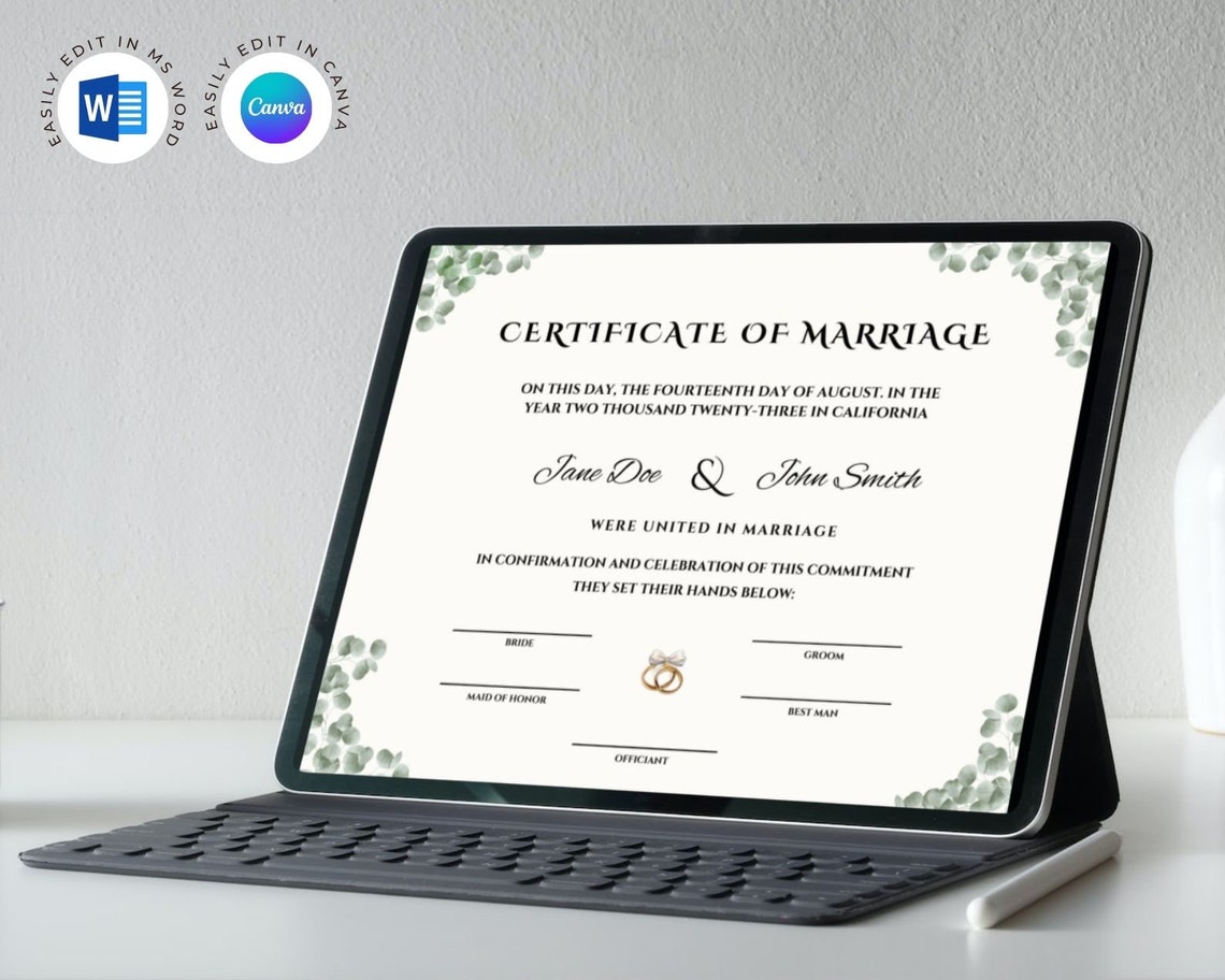 Editable Certificate of Marriage Template. Marriage License. Printable ...