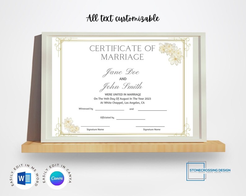 Editable Certificate of Marriage Template. Marriage License. Printable ...