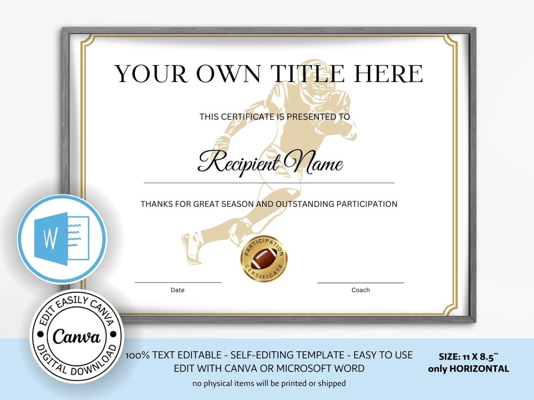 Editable Football Sports Certificate. Recognizing Sporting - Etsy