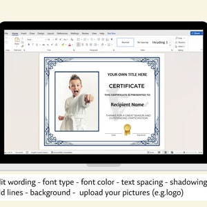 Editable Karate Martial Arts Certificate Template With Photo. - Etsy