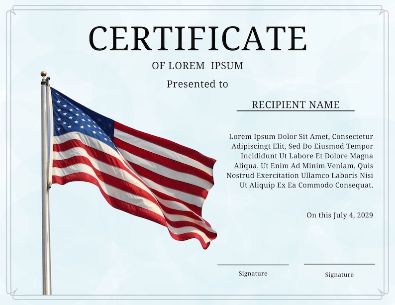 Editable American Flag Template. Award Template. Printable - Etsy