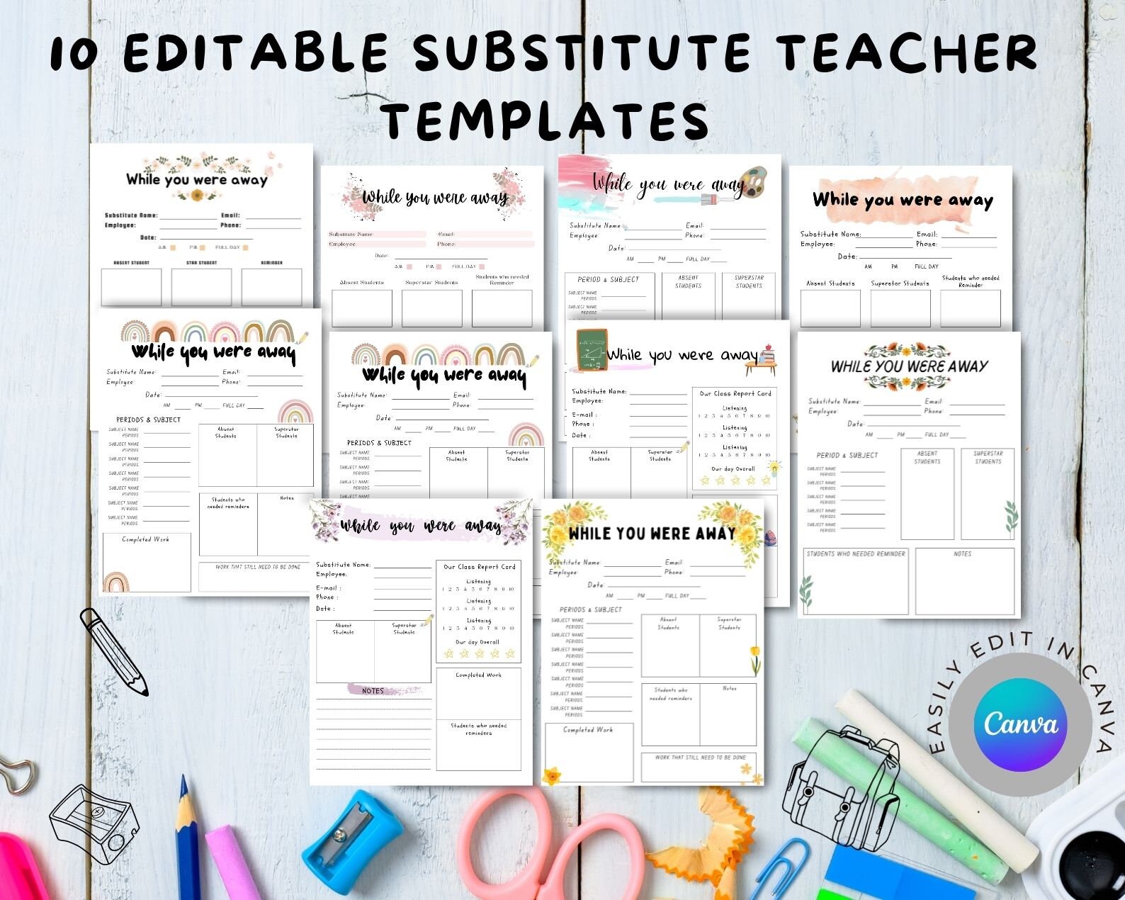 10 Substitute Teacher Notes, Personalized Teacher Notes, Classroom ...