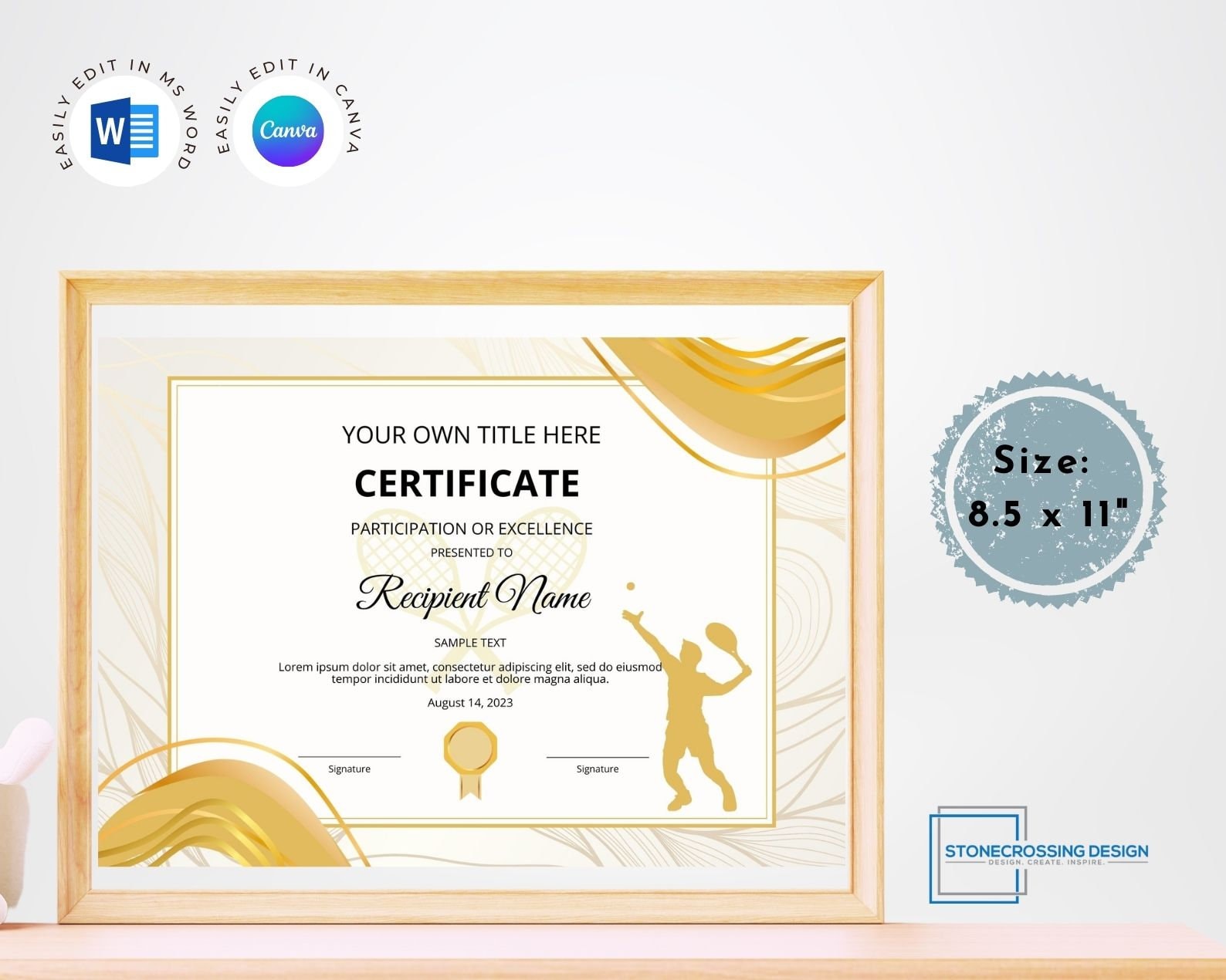 Editable Tennis Sports Certificate Template With Photo. Award. - Etsy