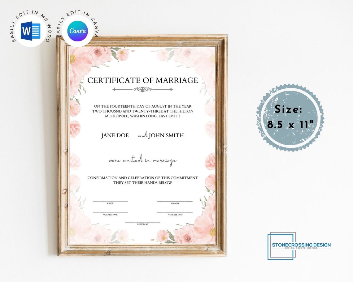 Editable Certificate of Marriage Template. Marriage License. - Etsy