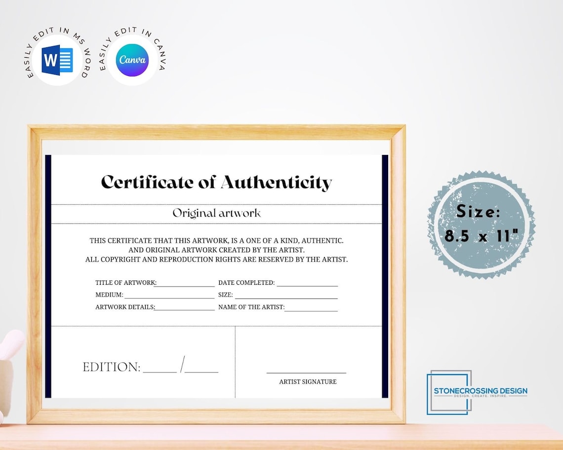 Editable Certificate of Authenticity Template. Authenticity Certificate ...