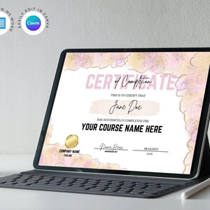 Editable Certificate of Completion Template. Award Template. Printable ...