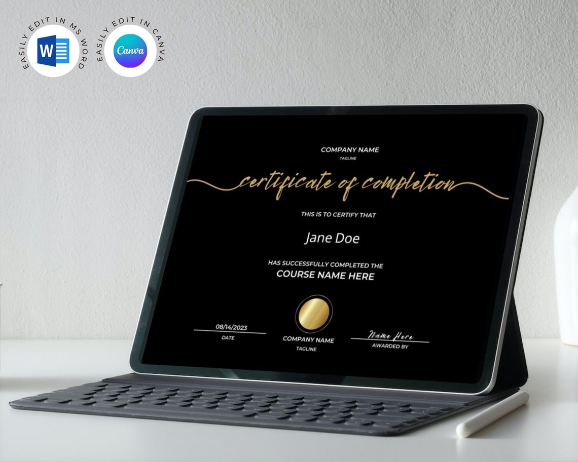 Editable Certificate of Completion Template. Award Template. Printable ...