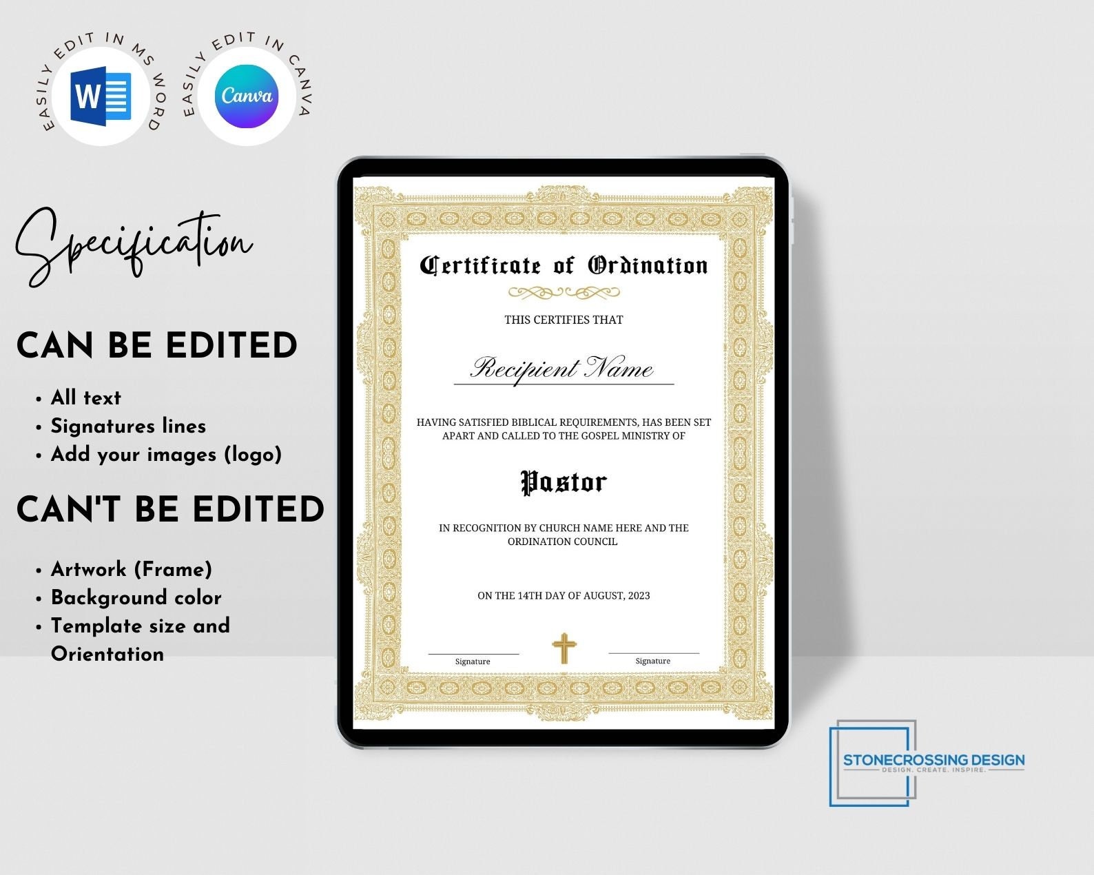 Editable Certificate of Ordination Template. Ordained Minister ...