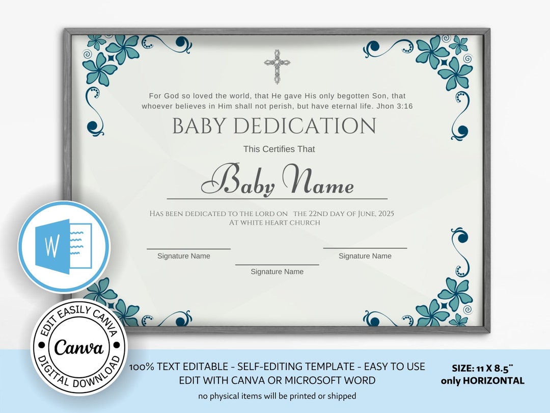 Editable Baby Dedication Template. Baptism. Printable - Etsy