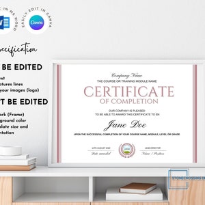 Editable Certificate of Completion Template. Award Template. Printable ...
