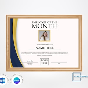 Editable Employee of the Month Certificate Template. Award Template ...