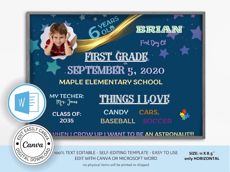 Editable First Day of School Template. School Certificate. - Etsy