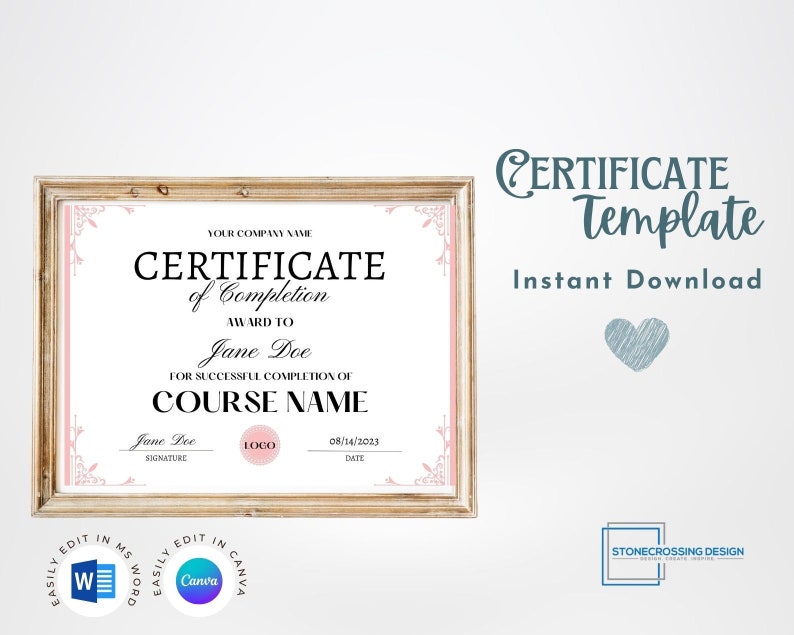 Editable Certificate of Completion Template. Award Template. Printable ...