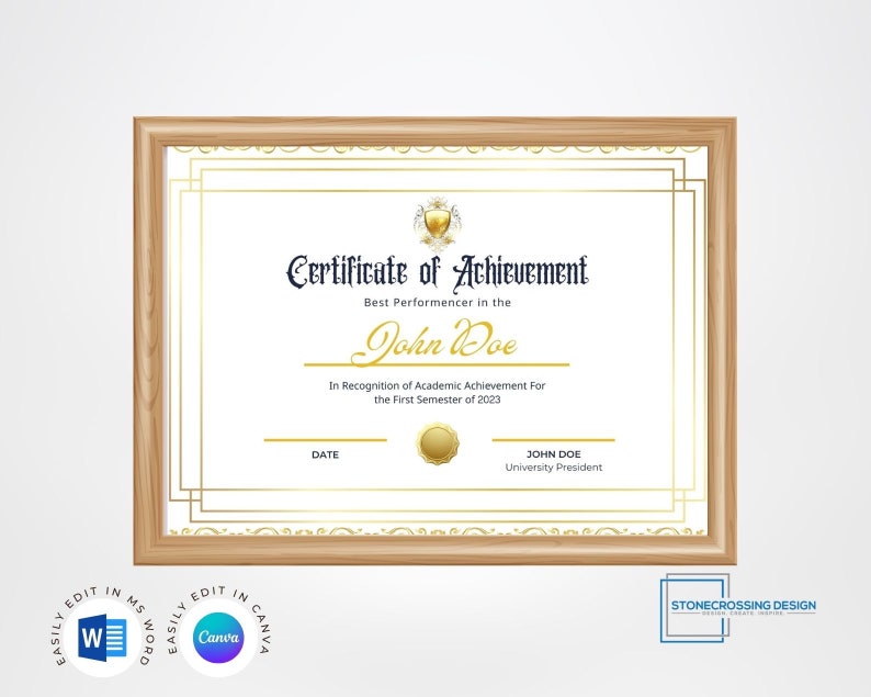 Editable Certificate of Achievement Template. Award Template. Printable ...