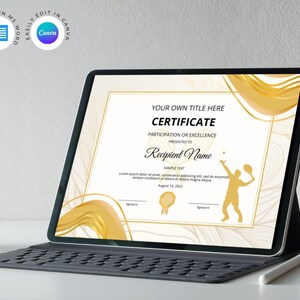 Editable Tennis Sports Certificate Template With Photo. Award. Trophy ...