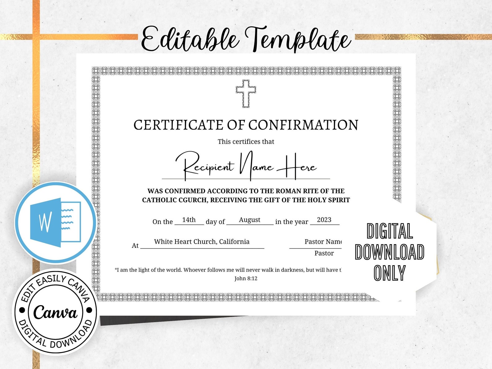 Editable Certificate of Confirmation. Celebrating a Sacred - Etsy