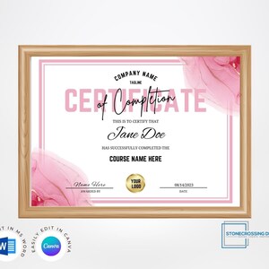 Editable Certificate of Completion Template. Award Template. Printable ...