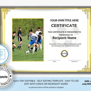 Editable Soccer Sports Certificate Template With Photo. Award. - Etsy