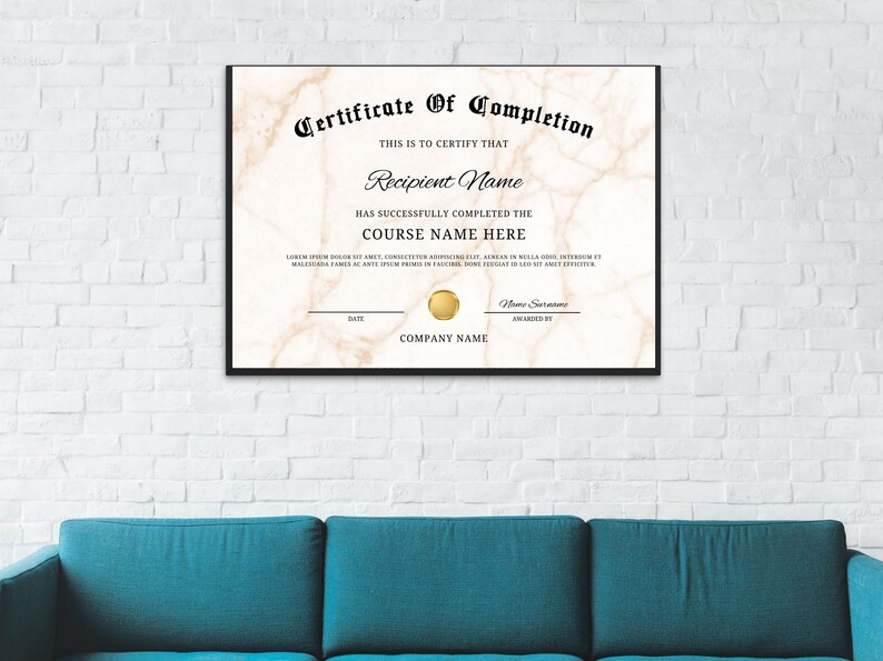 Editable Certificate of Completion Template. Award Template. - Etsy