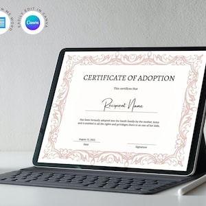Editable Certificate of Adoption Template. Adoption Certificate ...