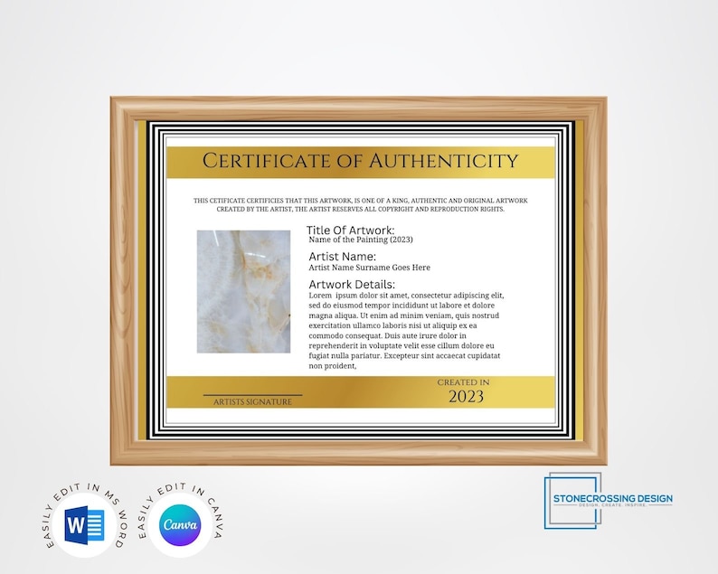 Editable Certificate of Authenticity Template. Authenticity Certificate ...
