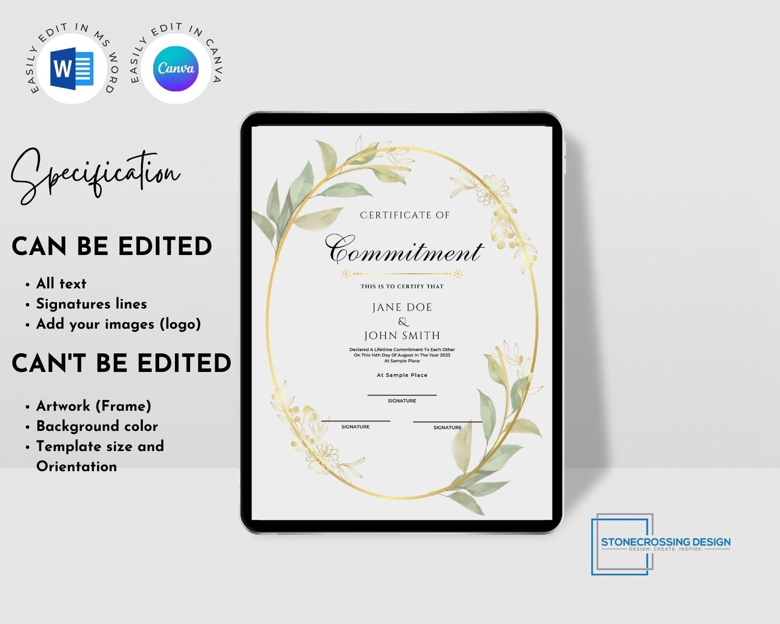 Editable Certificate of Commitment. Editable With Canva or Microsoft Word. Instant Download ...