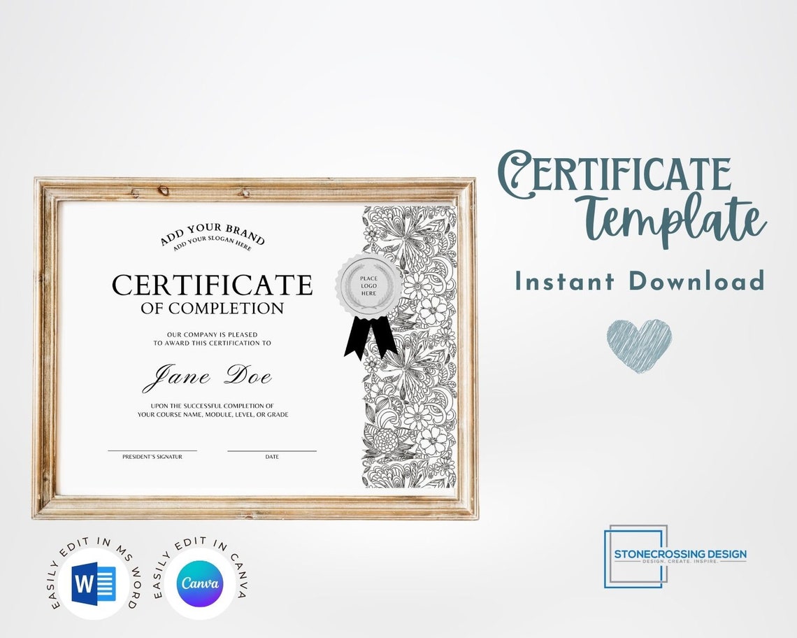 Editable Certificate of Completion Template. Award Template. - Etsy