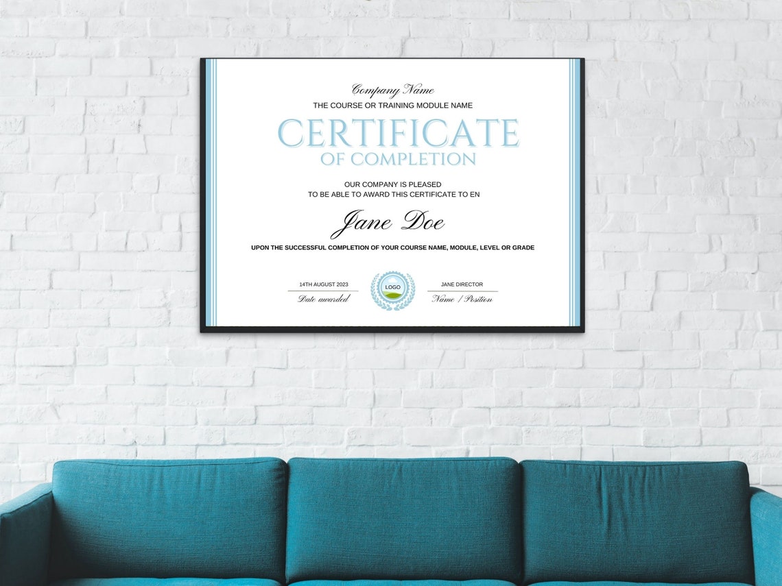 Editable Certificate of Completion Template. Award Template. - Etsy