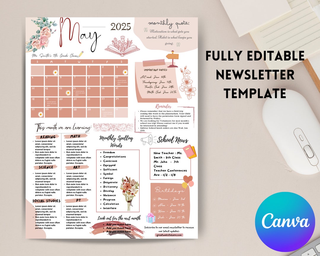 May 2025 Newsletter Template | Editable Monthly Newsletter | Printable ...