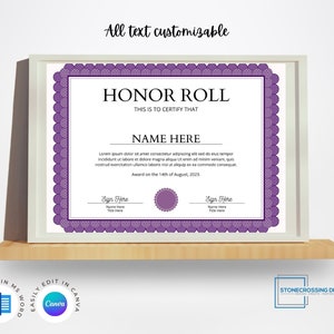Editable Certificate of Honor Roll. Recognizing Academic Excellence ...