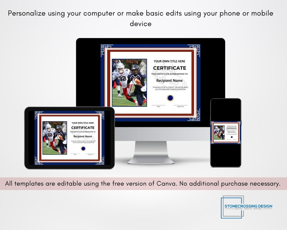 Editable Football Sports Certificate Template With Photo. Award. Trophy ...