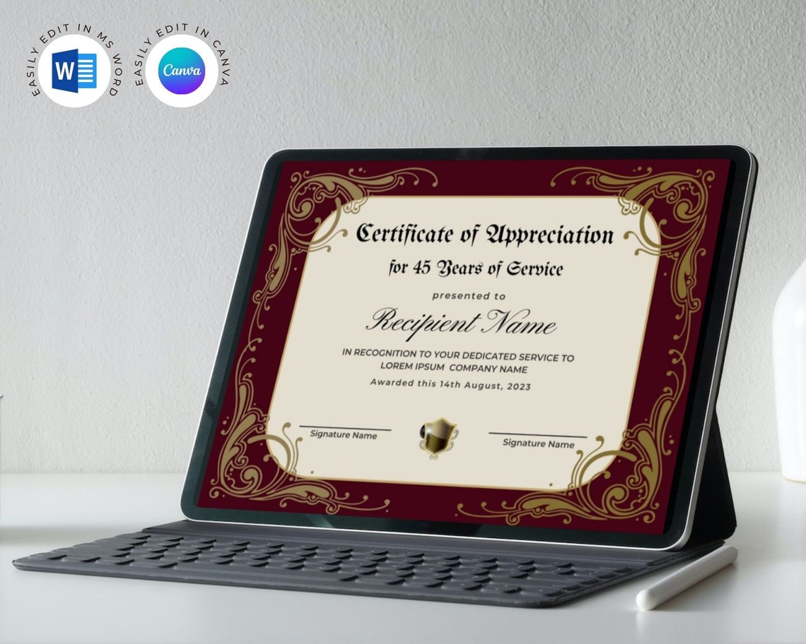 Editable Certificate of Appreciation Template. Award Template. - Etsy