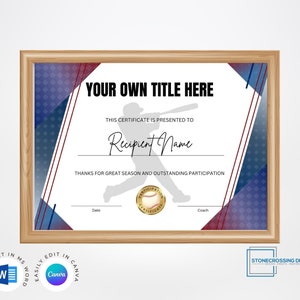 Editable Baseball Sports Certificate. Recognizing Sporting Excellence ...