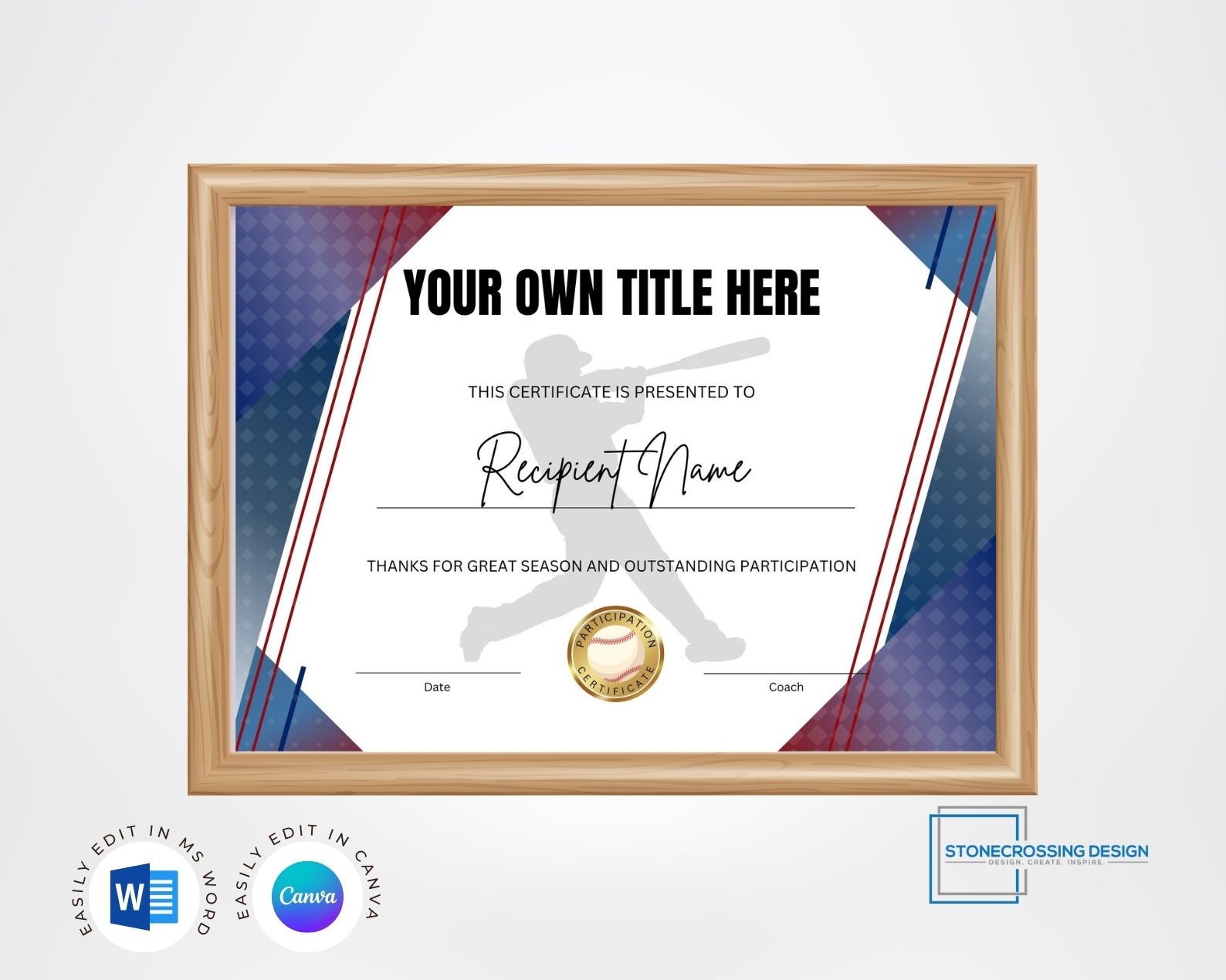 Editable Baseball Sports Certificate. Recognizing Sporting Excellence ...