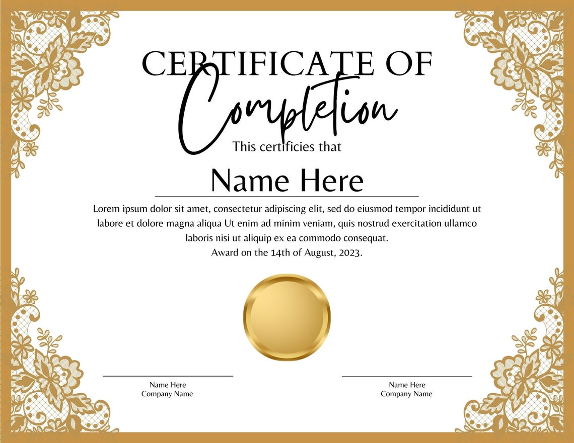 Editable Certificate of Completion Template. Award Template. - Etsy