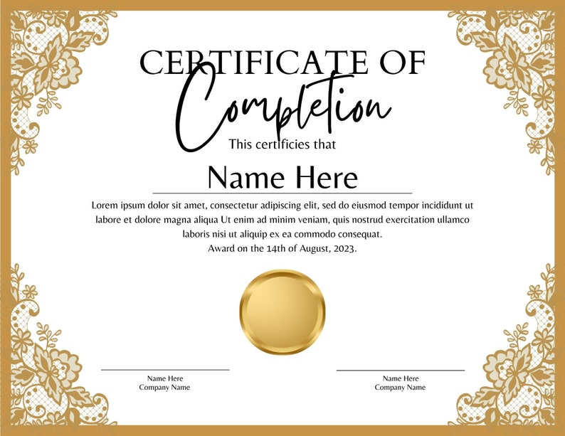 Editable Certificate of Completion Template. Award Template. - Etsy