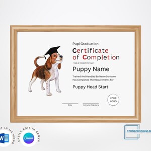 Editable Certificate of Completion for Dog Template. Award Template ...