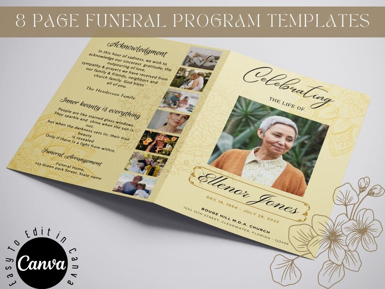 8 Page Funeral Program Template 8 Page Obituary Template 8.5 X 11 Inch ...