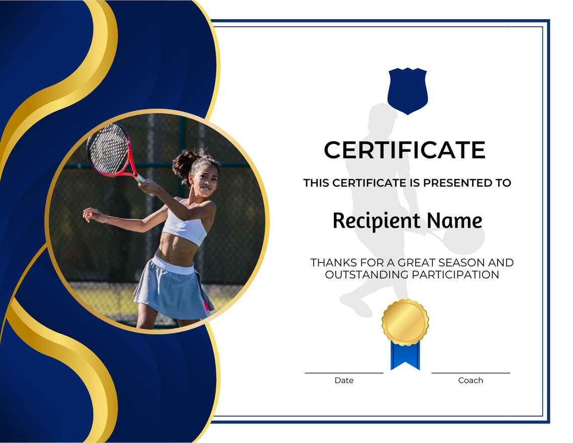 Editable Tennis Sports Certificate Template With Photo. Award. - Etsy
