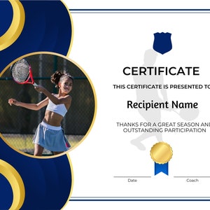 Editable Tennis Sports Certificate Template With Photo. Award. - Etsy