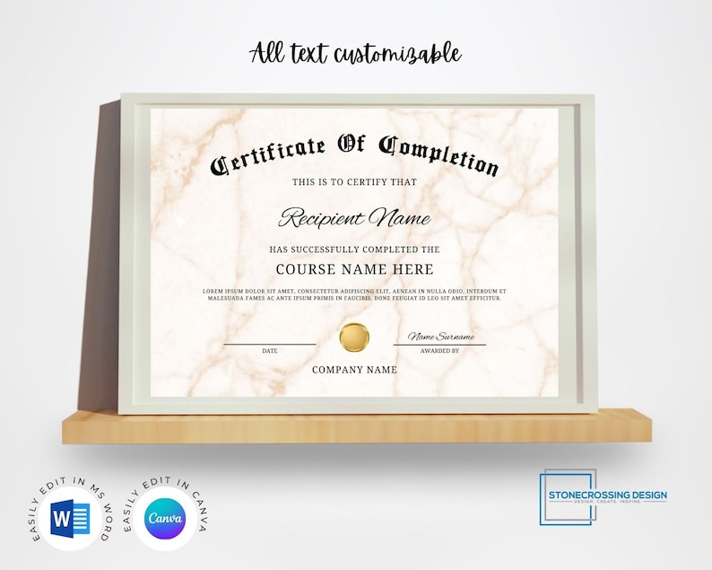 Editable Certificate of Completion Template. Award Template. Printable ...