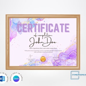 Editable Certificate of Completion Template. Award Template. Printable ...