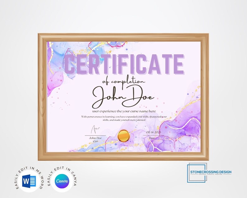 Editable Certificate of Completion Template. Award Template. Printable ...