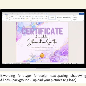 Editable Certificate of Completion Template. Award Template. - Etsy