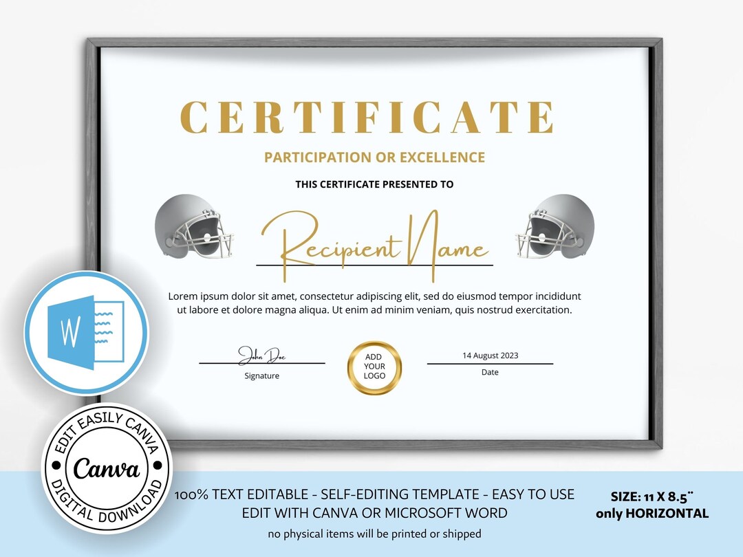 Editable Certificate of Participation or Excellence. Award. - Etsy