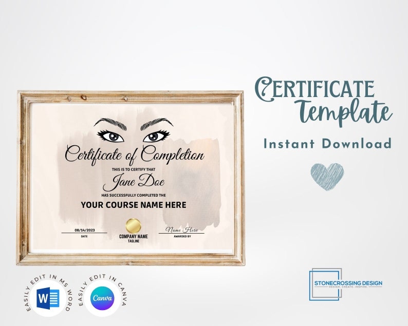 Editable Certificate of Completion Template. Award Template. Printable ...