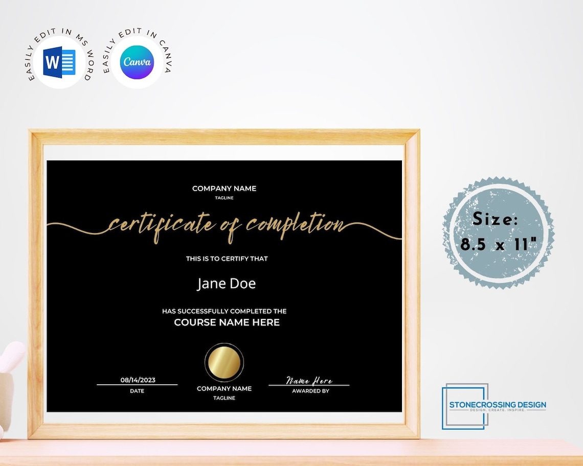 Editable Certificate of Completion Template. Award Template. Printable ...