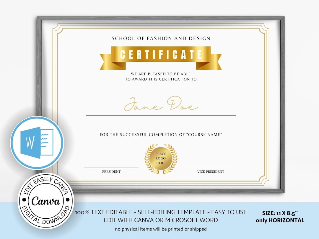 Editable Fashion Designing Certificate. Showcase Your Creative - Etsy