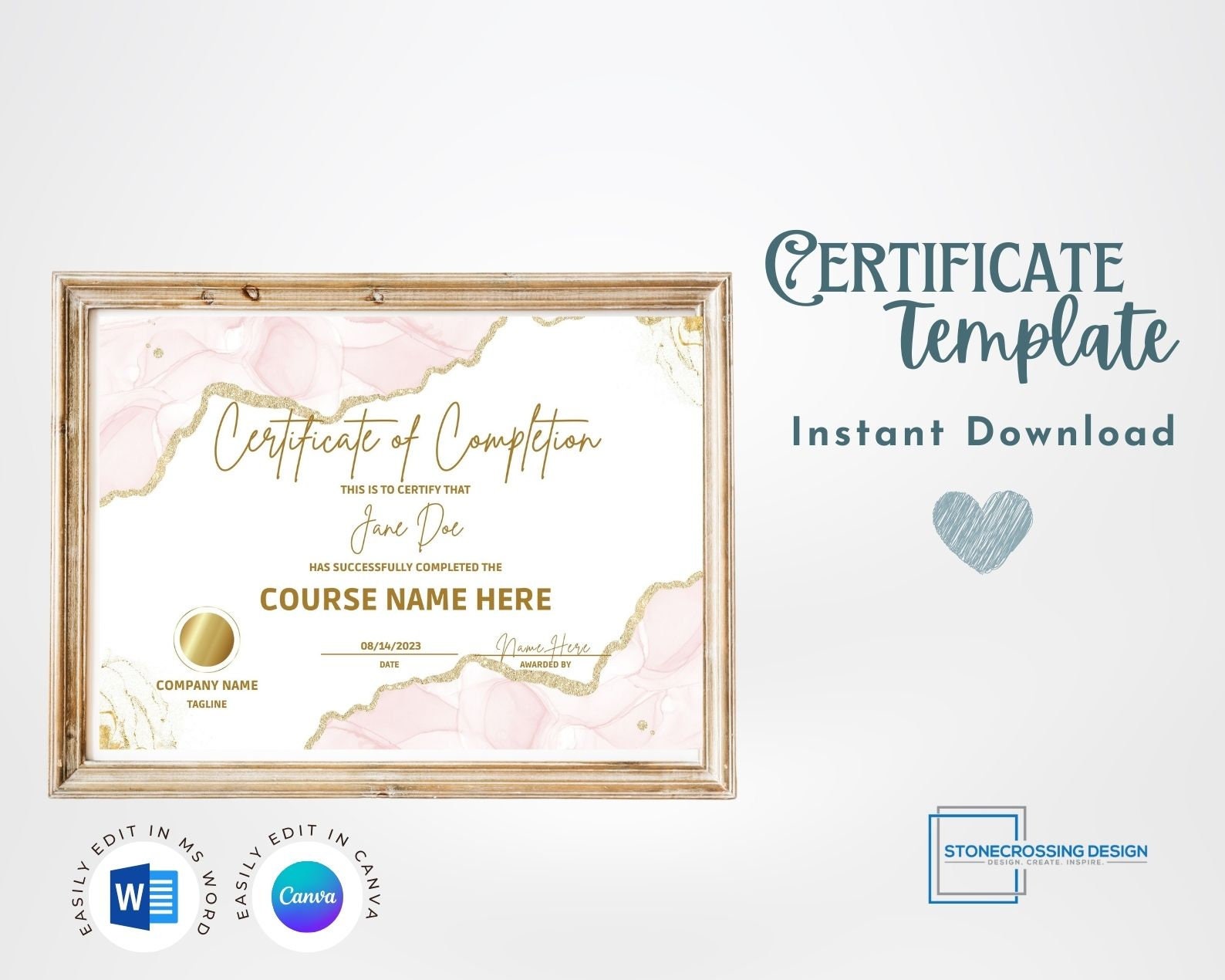 Editable Certificate of Completion Template. Award Template. - Etsy