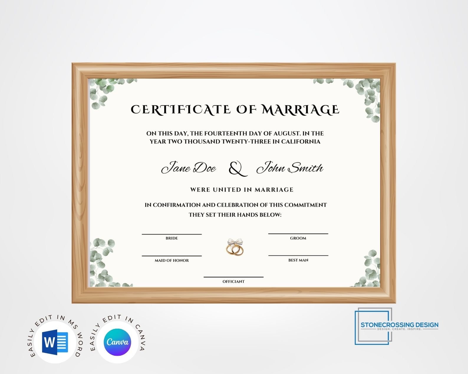 Editable Certificate of Marriage Template. Marriage License. Printable ...
